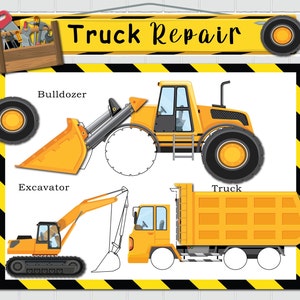 Trucks Printable Activity. Construction Vehicles for Toddlers Preschool ...