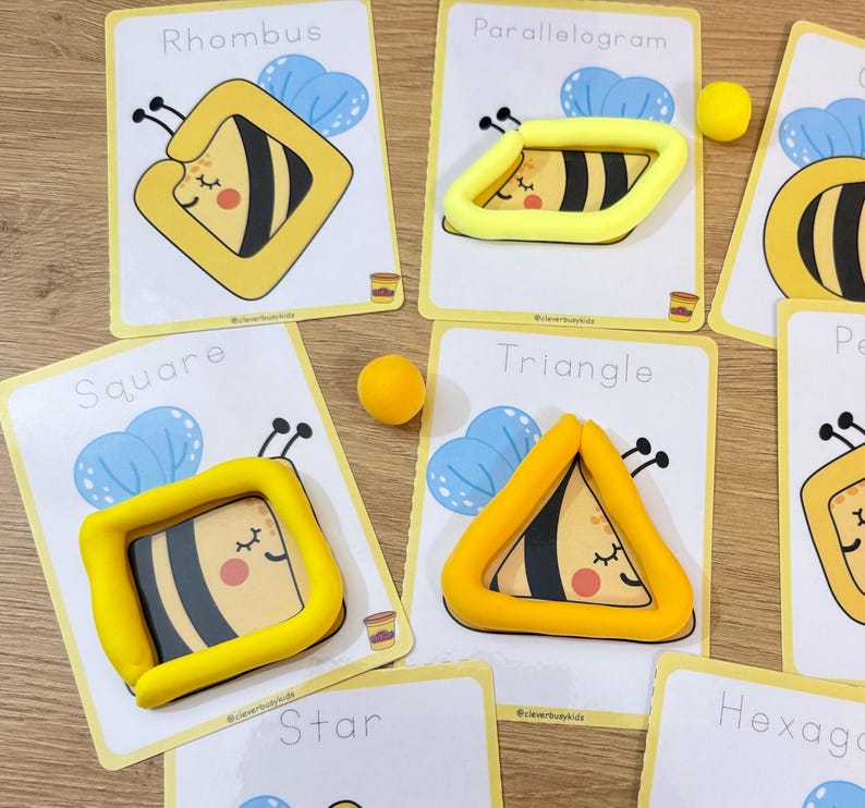 Bees Shapes Play Dough Mats, Summer Play Doh Activity, Preschool Fine ...