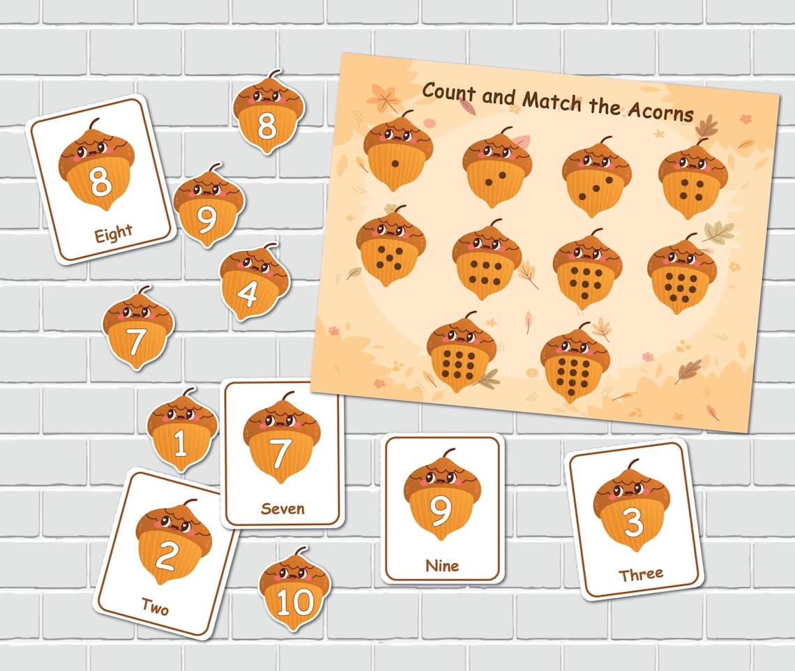 Acorn Number Matching Game: Fall Montessori Activity (digital Download ...
