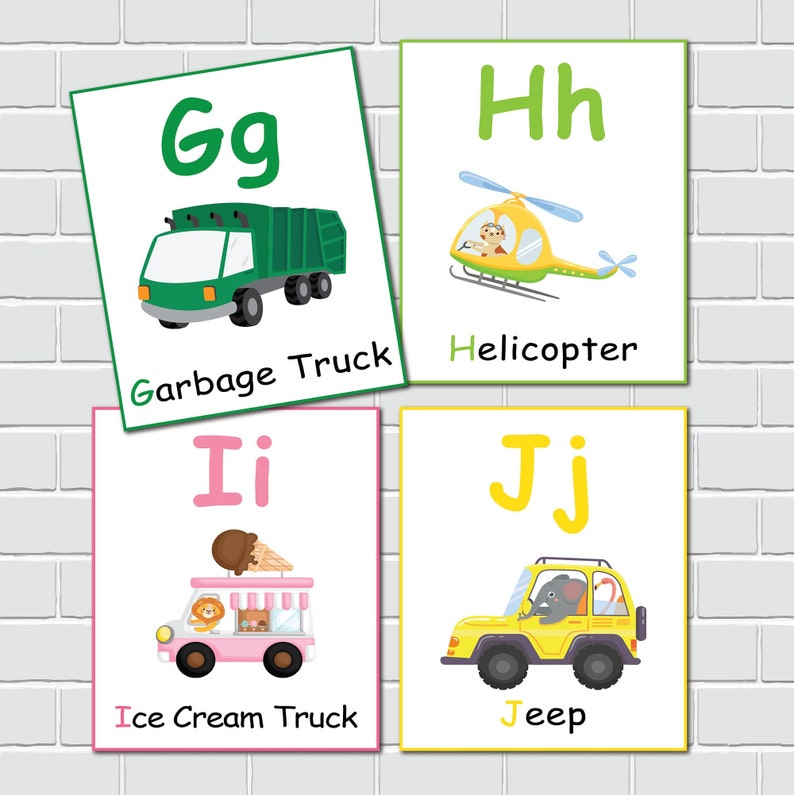 Alphabet Flashcards Transportation Theme ABC Printable Flash - Etsy