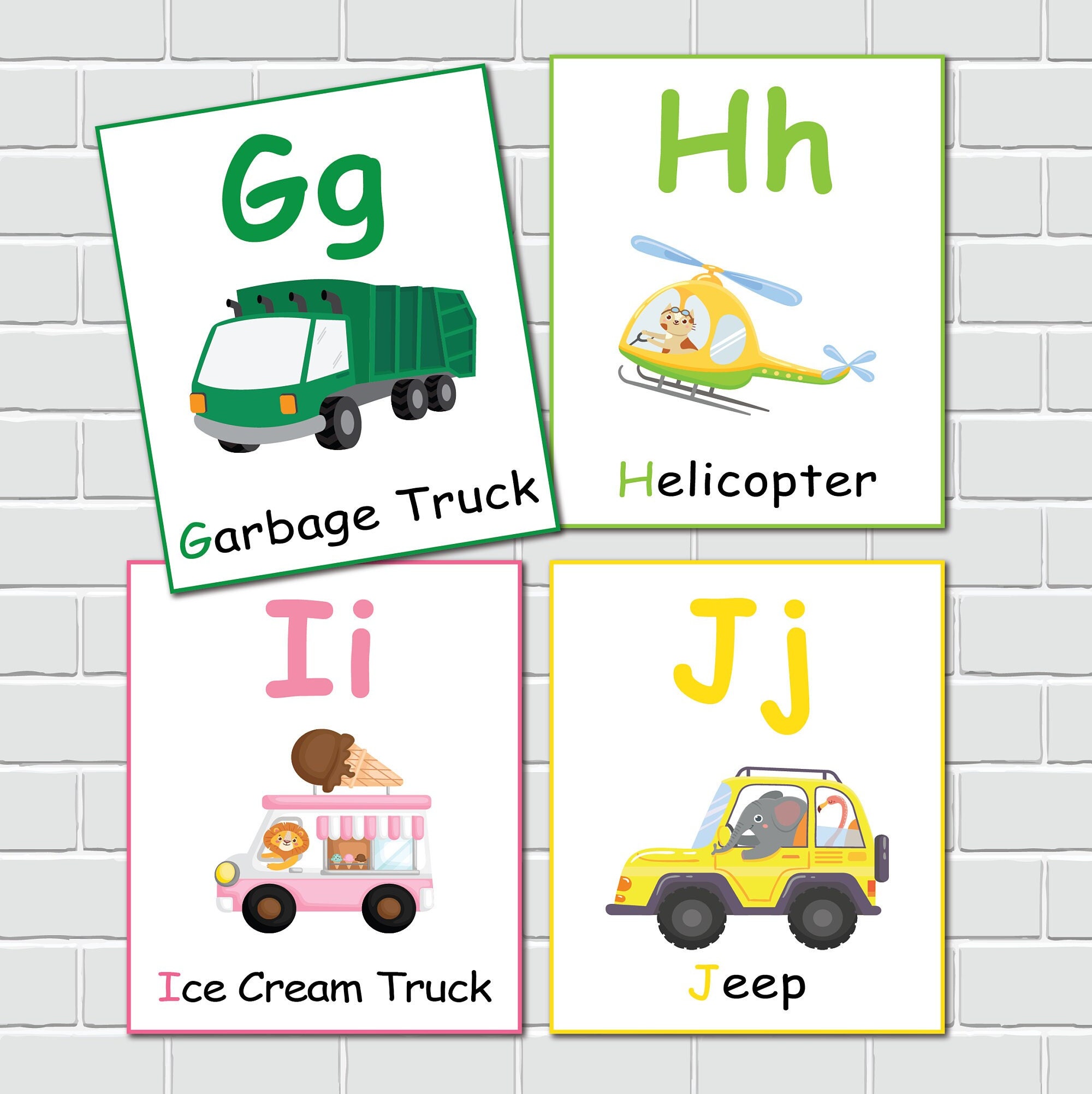 Alphabet Flashcards Transportation Theme ABC Printable Flash - Etsy