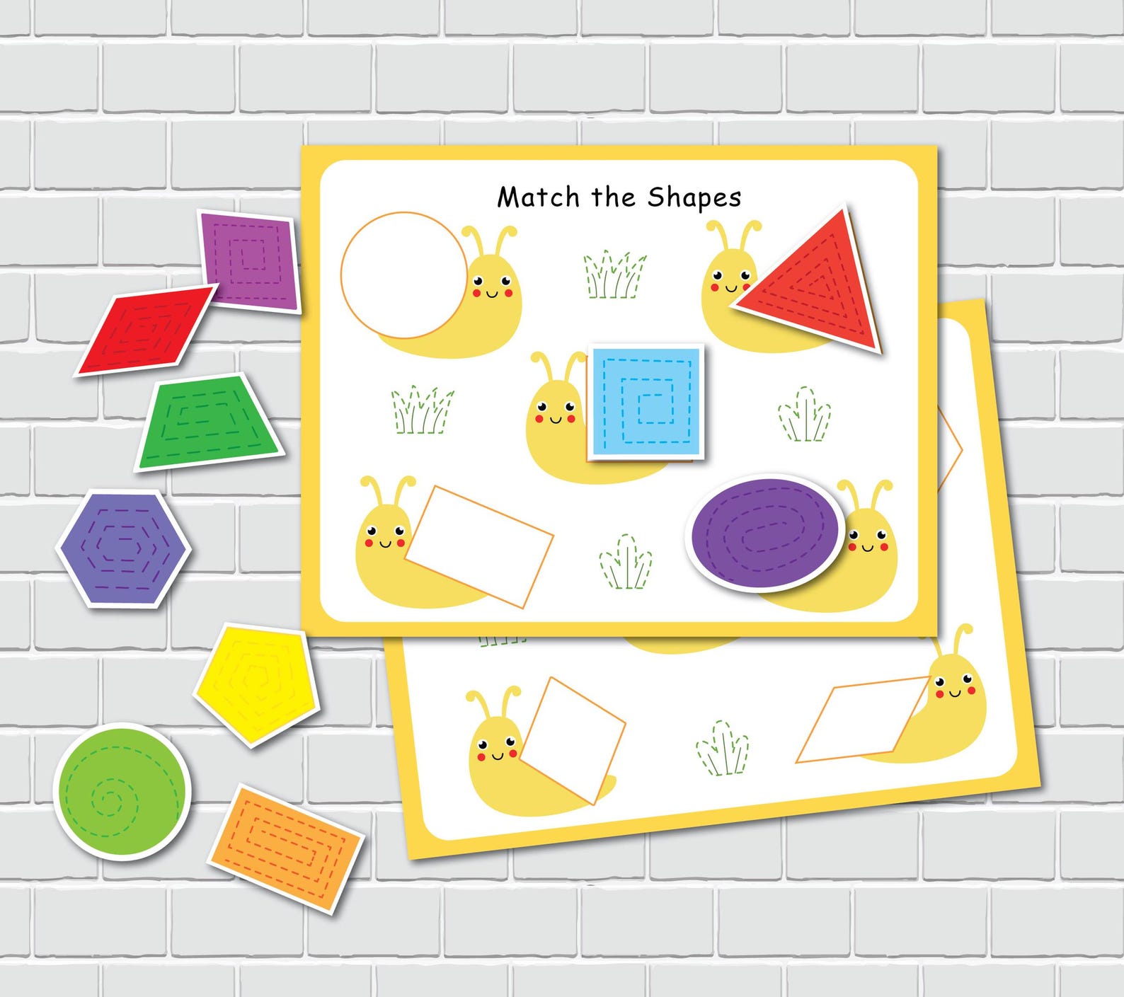 Snails Shape Matching Activity, 2D Shapes, Summer Busy Book Page, File ...