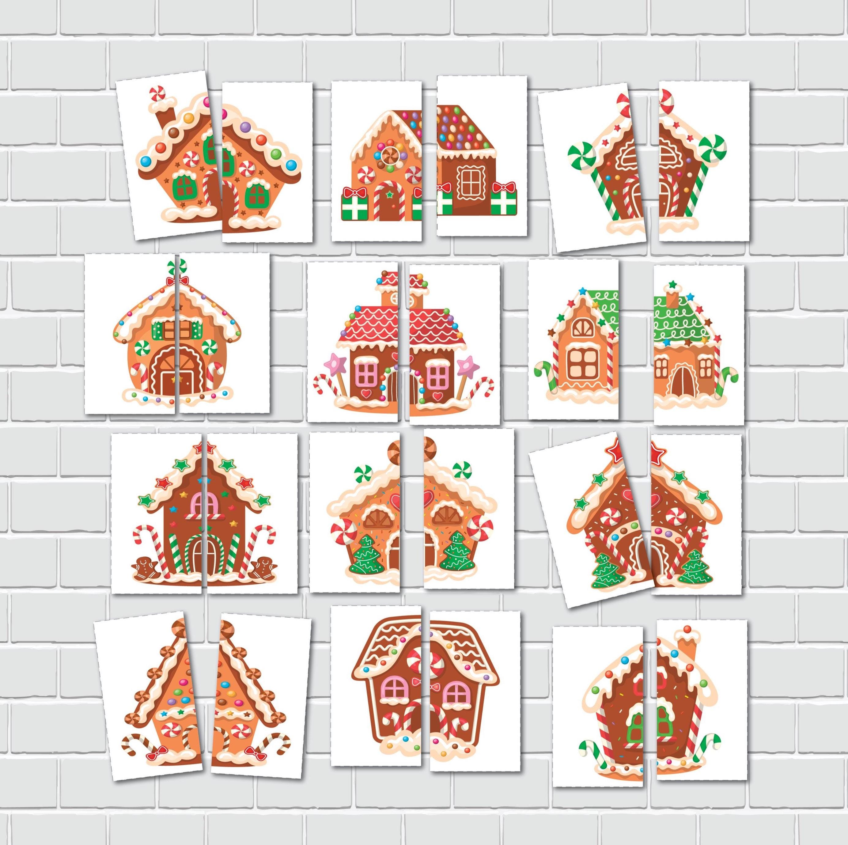 Gingerbread House Symmetry Cards, Christmas Game, Toddler Matching ...