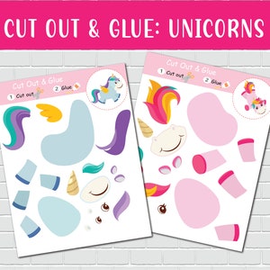 Unicorns Cut Out and Glue Craft for Kids. Scissors Skills Activity for ...