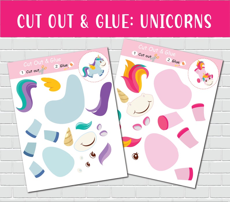 Unicorns Cut Out and Glue Craft for Kids. Scissors Skills Activity for ...