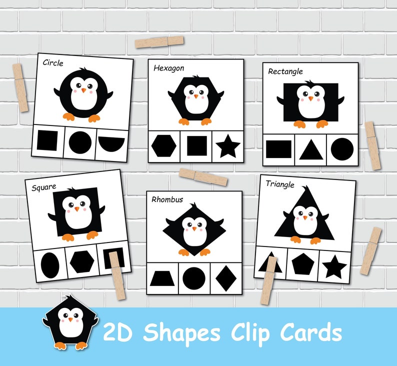 Penguin Shapes Clip Cards, Winter Preschool Learning (digital Download ...