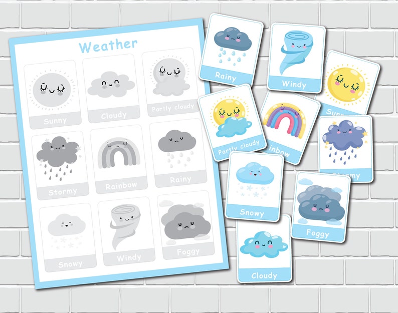 Weather Flashcards Toddler Weather Chart Preschool - Etsy