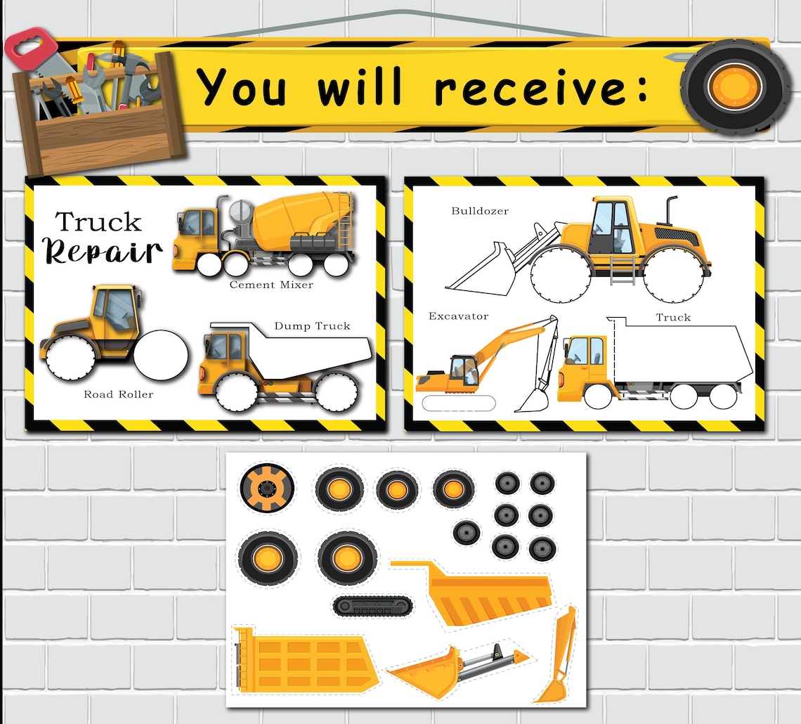 Trucks Printable Activity. Construction Vehicles for Toddlers | Etsy