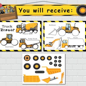 Trucks Printable Activity. Construction Vehicles for Toddlers Preschool ...