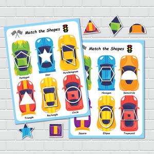 Car Shapes Matching Activity, 2D Shapes, Toddler Learning Binder ...
