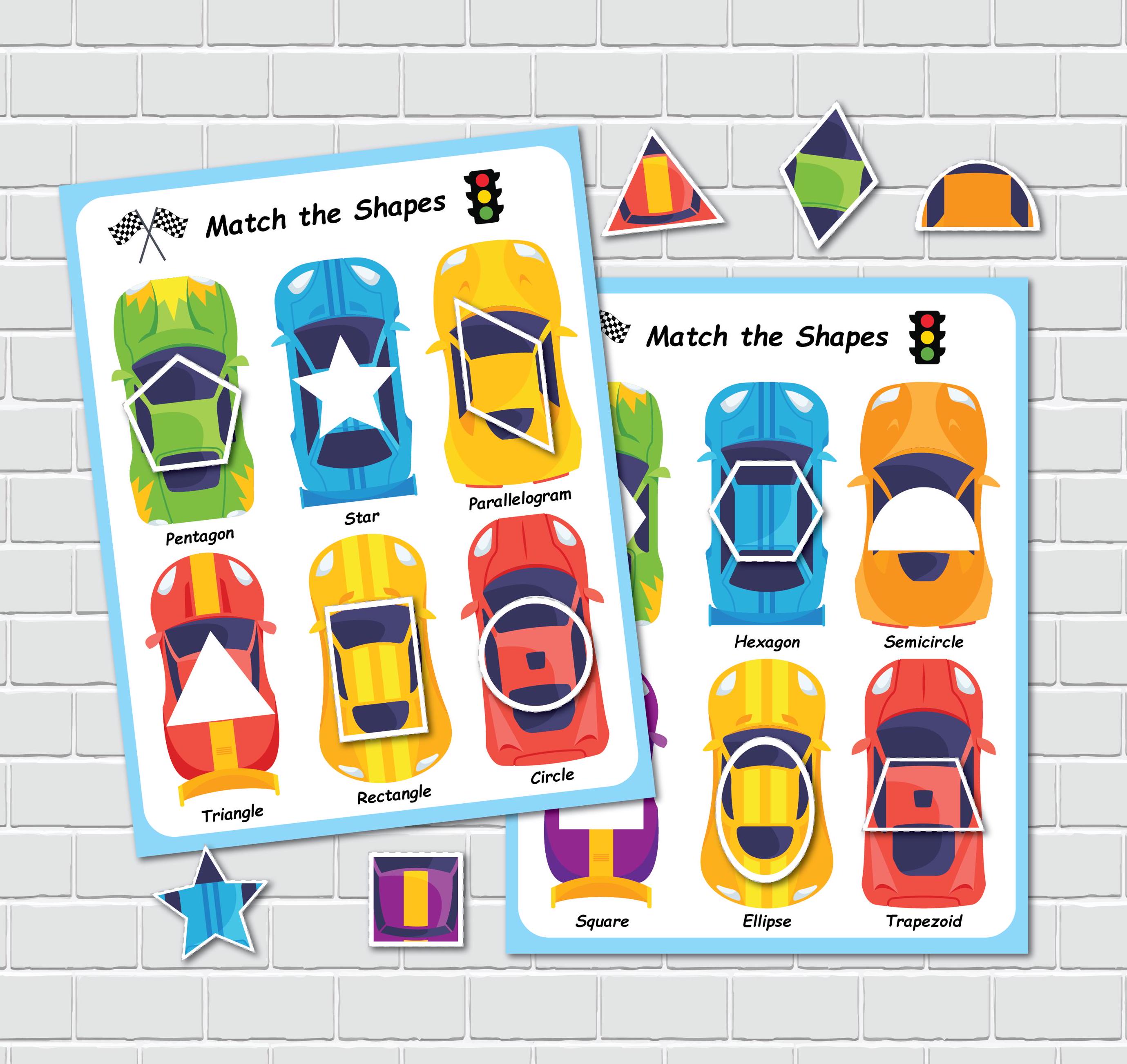 Car Shapes Matching Activity, 2D Shapes, Toddler Learning Binder ...