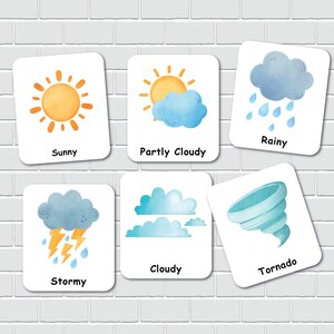 Weather Three Part Flash Cards, Watercolor Educational Flashcards ...