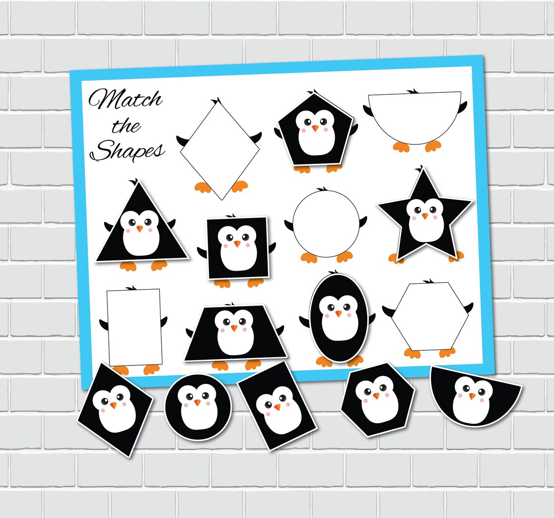 Penguin Shape Matching Activity, 2D Shapes, Winter Busy Book Page, File ...