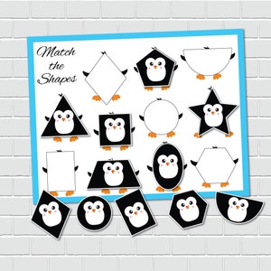 Penguin Shape Matching Activity, 2D Shapes, Winter Busy Book Page, File ...