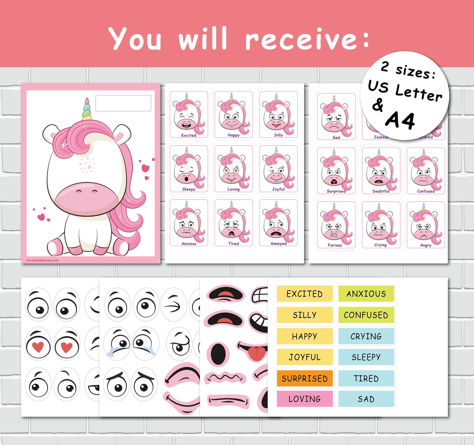 Emotions and Feelings Matching Game, Unicorn Theme Activity for Kids ...