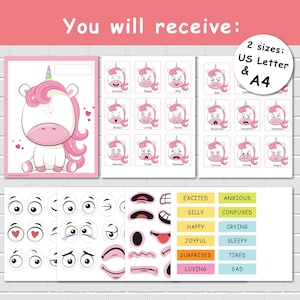 Emotions and Feelings Matching Game, Unicorn Theme Activity for Kids ...