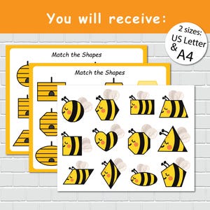 Bees and Beehive Shapes Matching Activity, 2D Shapes, Busy Book Page ...