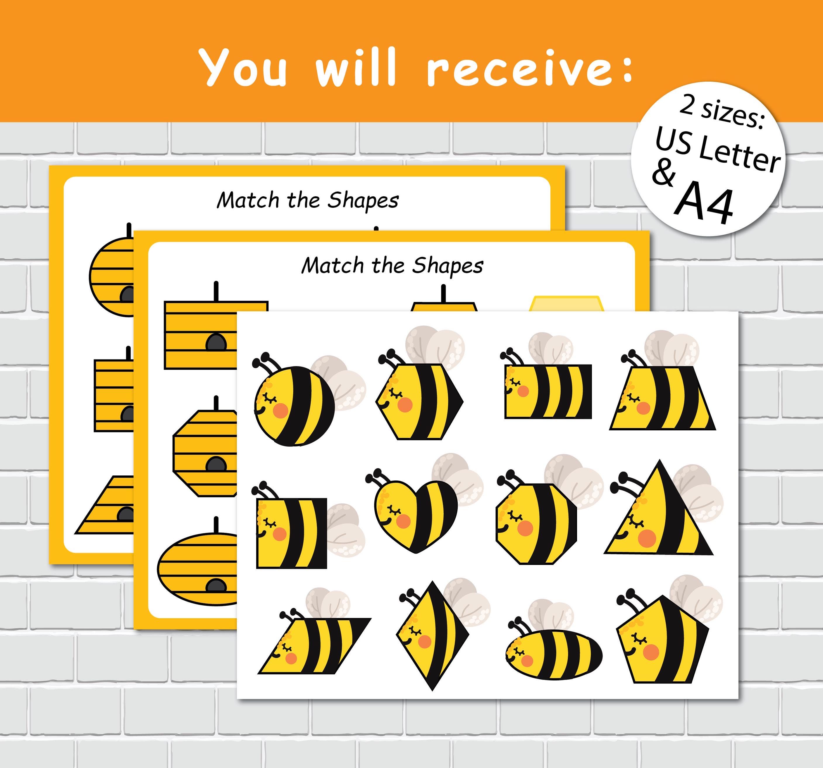 Bees and Beehive Shapes Matching Activity, 2D Shapes, Busy Book Page ...