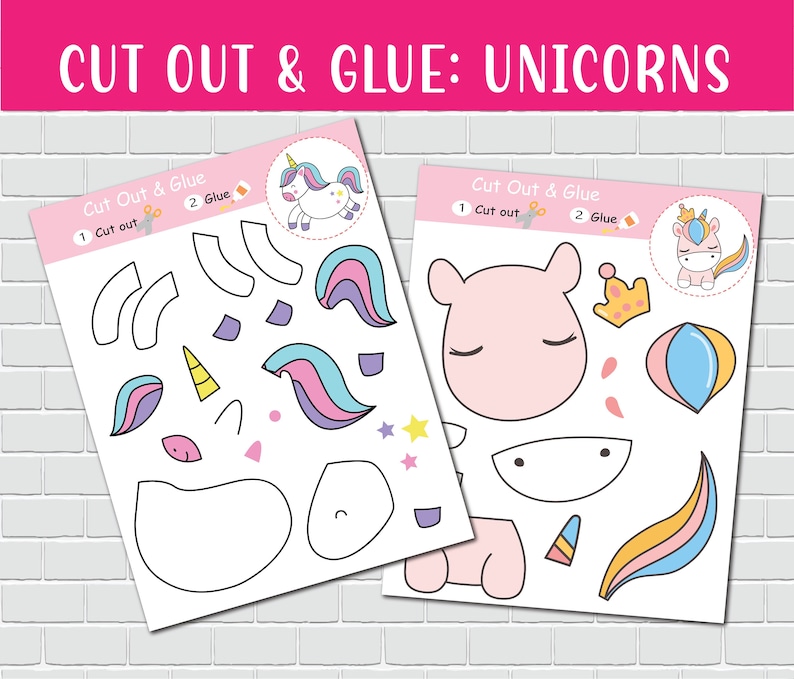 Unicorns Cut Out and Glue Craft for Kids. Scissors Skills Activity for ...