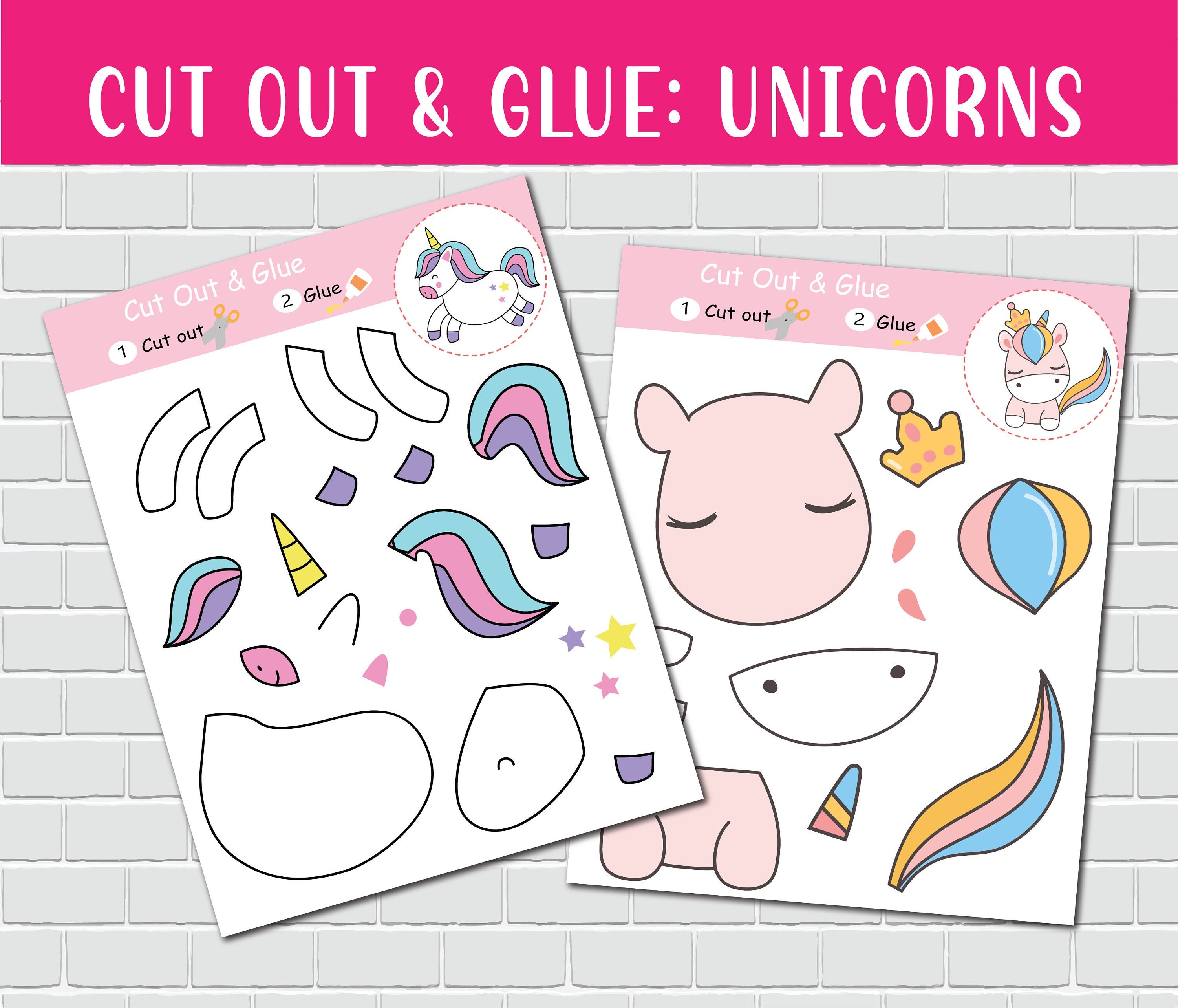 Unicorns Cut Out and Glue Craft for Kids. Scissors Skills - Etsy