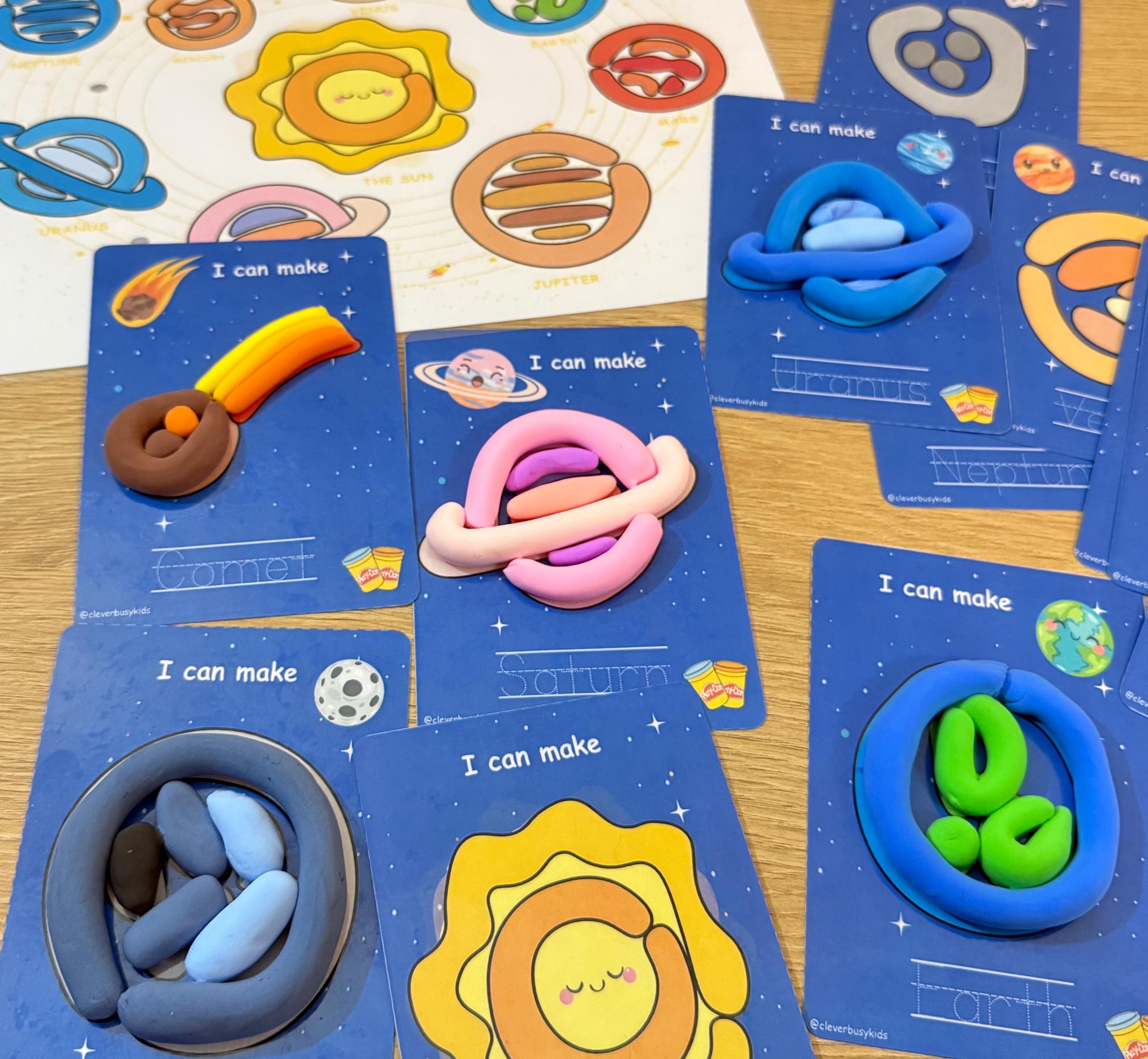 Planets Play Doh Mats, Space Theme Visual Cards, Printable Play Dough ...