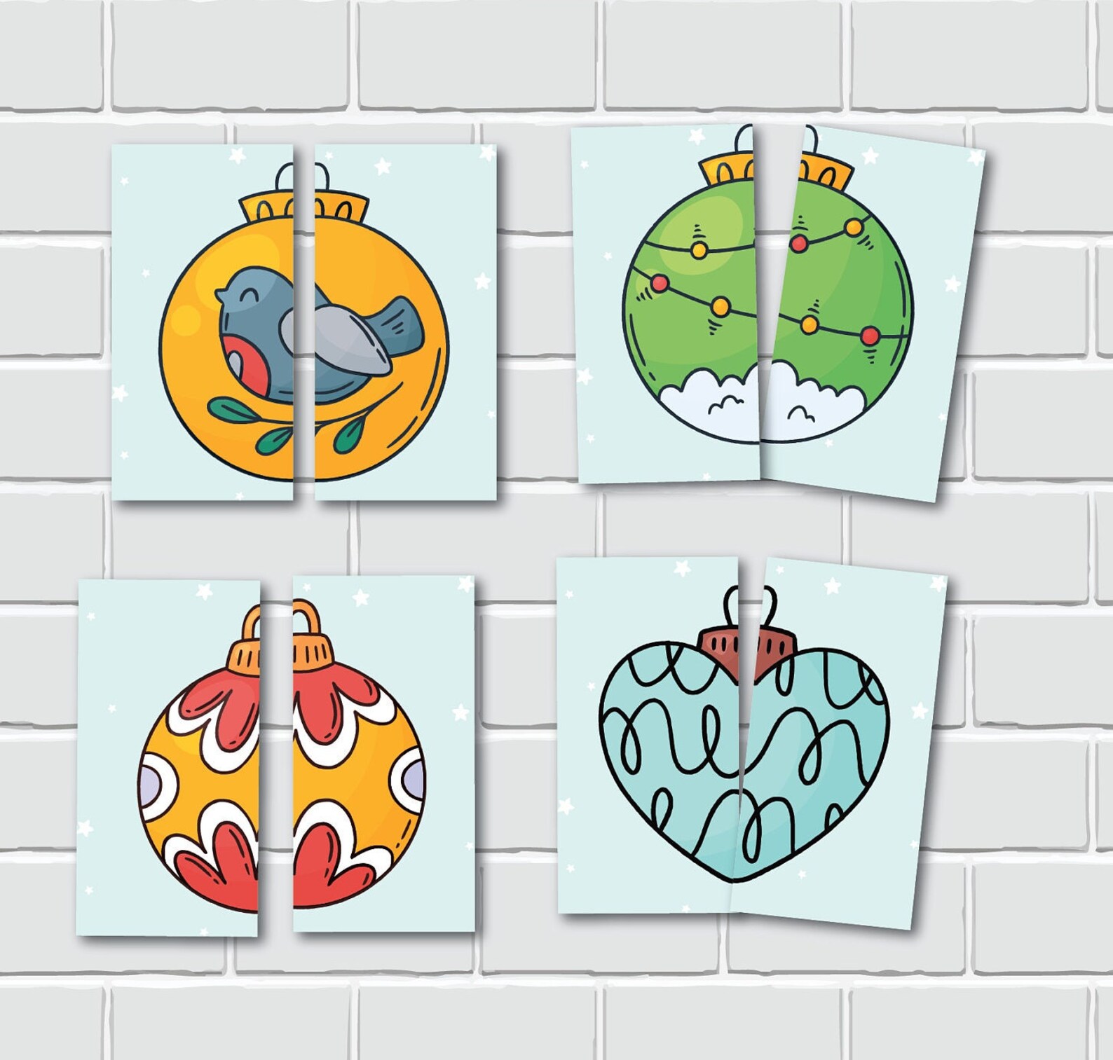 Christmas Ornaments Symmetry Cards, Preschool Matching Game, Toddler ...