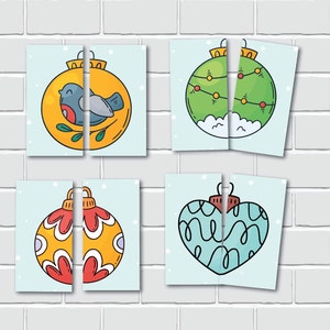 Christmas Ornaments Symmetry Cards, Preschool Matching Game, Toddler ...