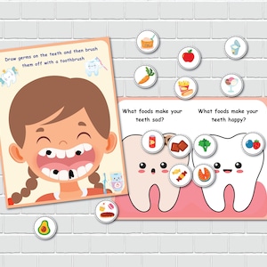Dental Health Preschool Printable Activity for Kids, Teeth Brushing ...