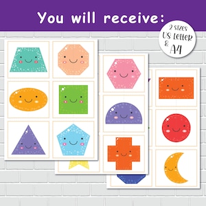 2D Shapes Symmetry Cards, Geometric Shapes Matching Game, Toddler ...