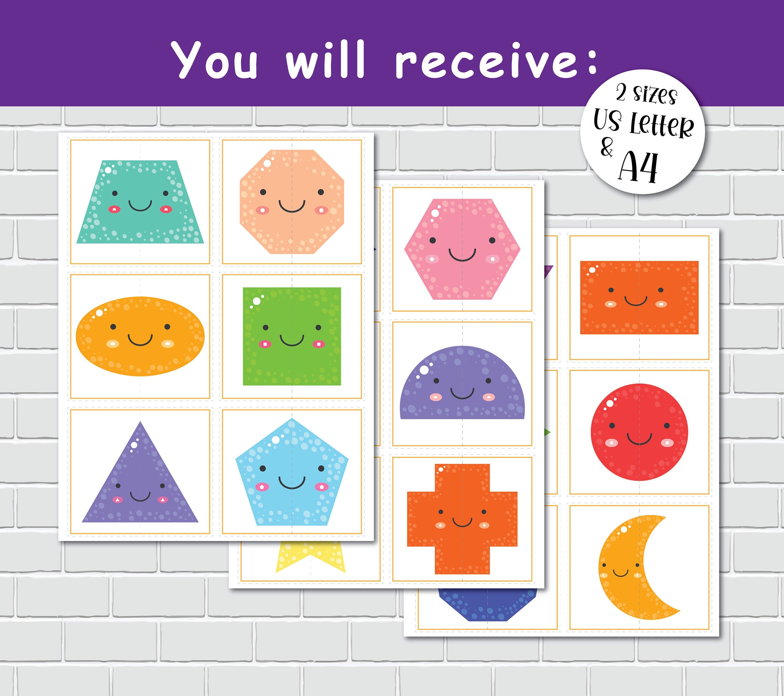 2D Shapes Symmetry Cards, Geometric Shapes Matching Game, Toddler ...