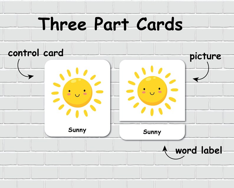 Weather Three Part Flash Cards Toddler Educational - Etsy