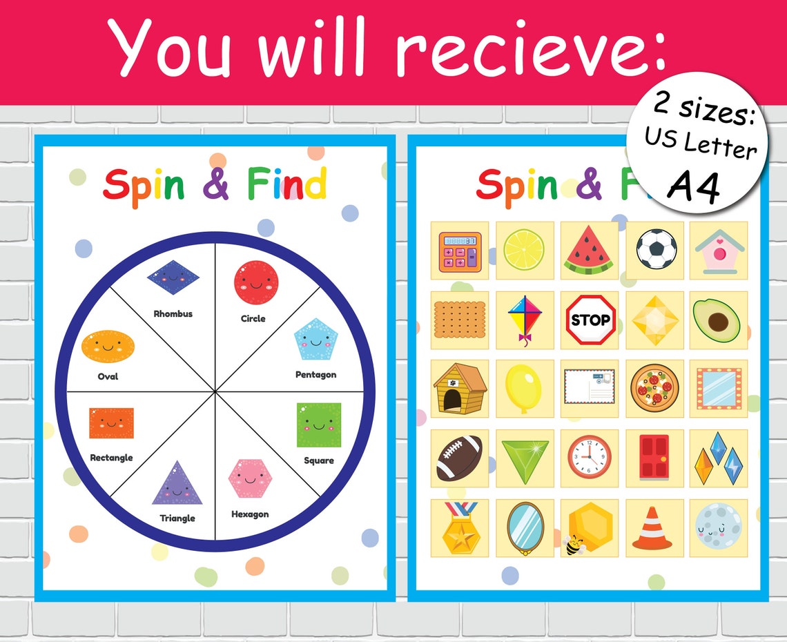 Shapes Spin & Find Game Printable Activities for Kids. - Etsy