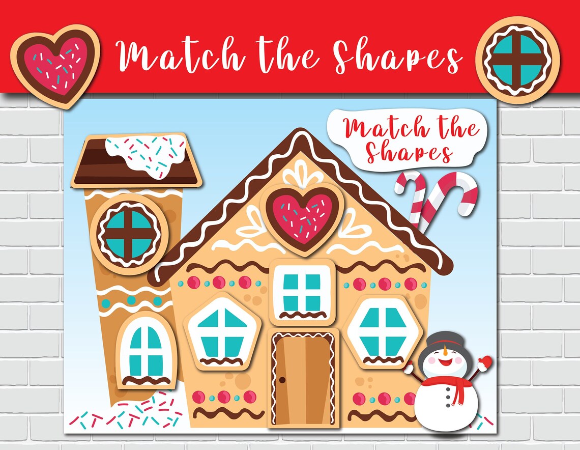 Gingerbread House Shape Matching Activity for Toddler/ Preschool ...