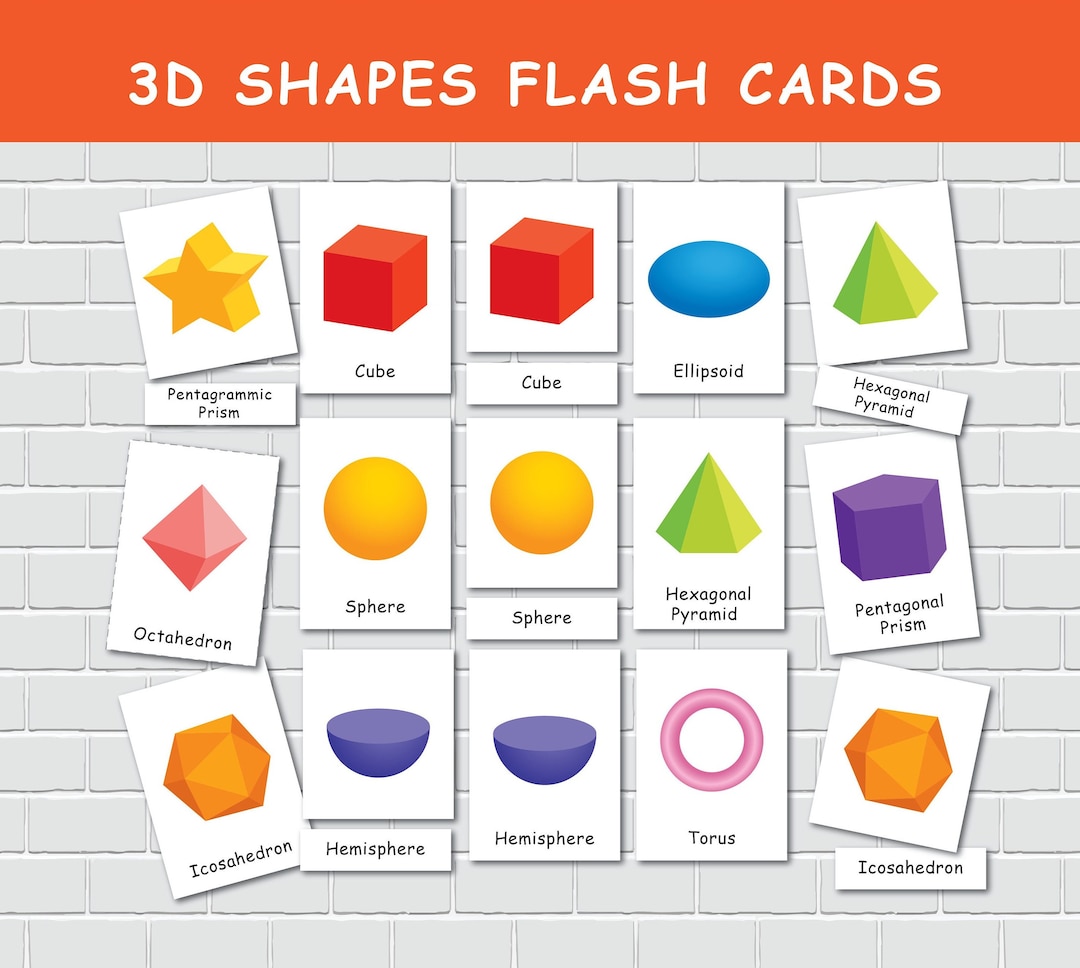 3D Shapes Flash Cards, Three Part Montessori Flash Cards, Kids ...