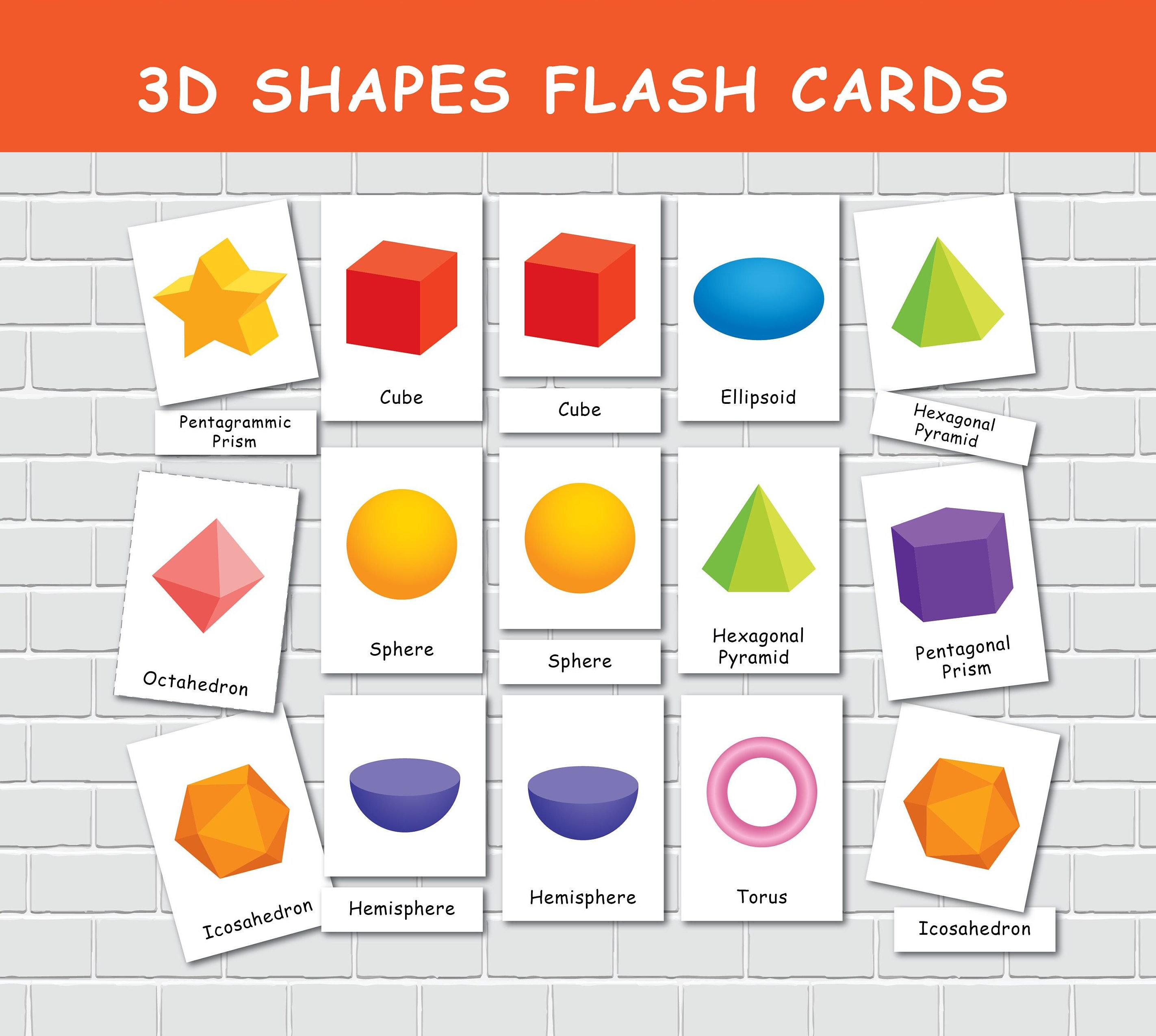 3D Shapes Flash Cards, Three Part Montessori Flash Cards, Kids ...