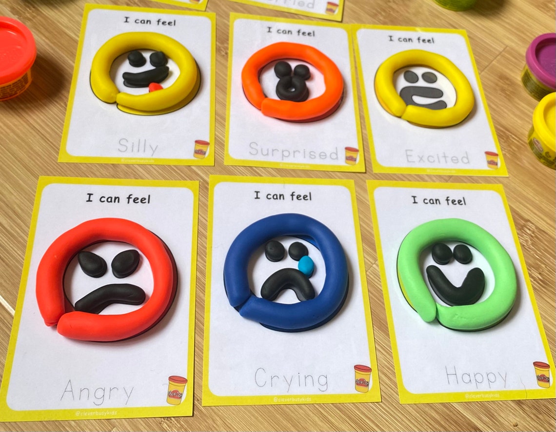 Emotions Play Doh Mats Activity, Printable Play Dough, Montessori Play ...