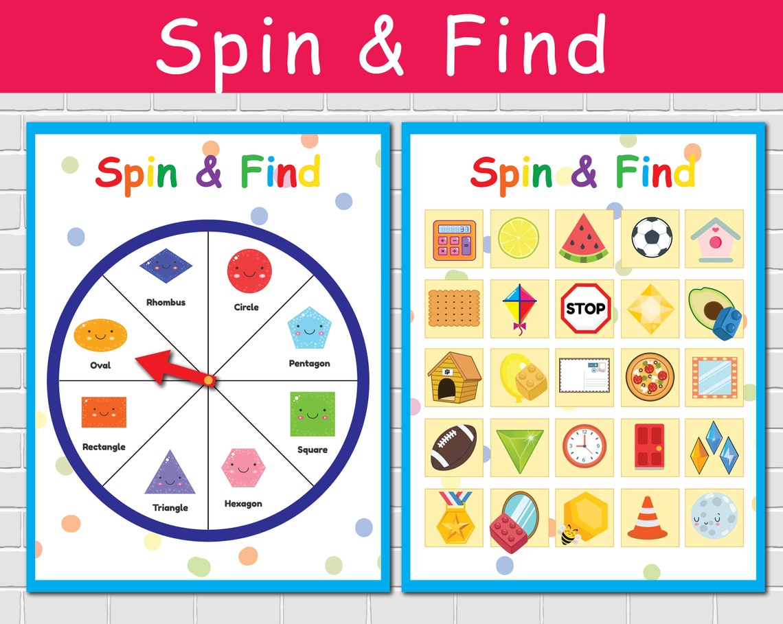 Shapes Spin & Find Game Printable Activities for Kids. - Etsy