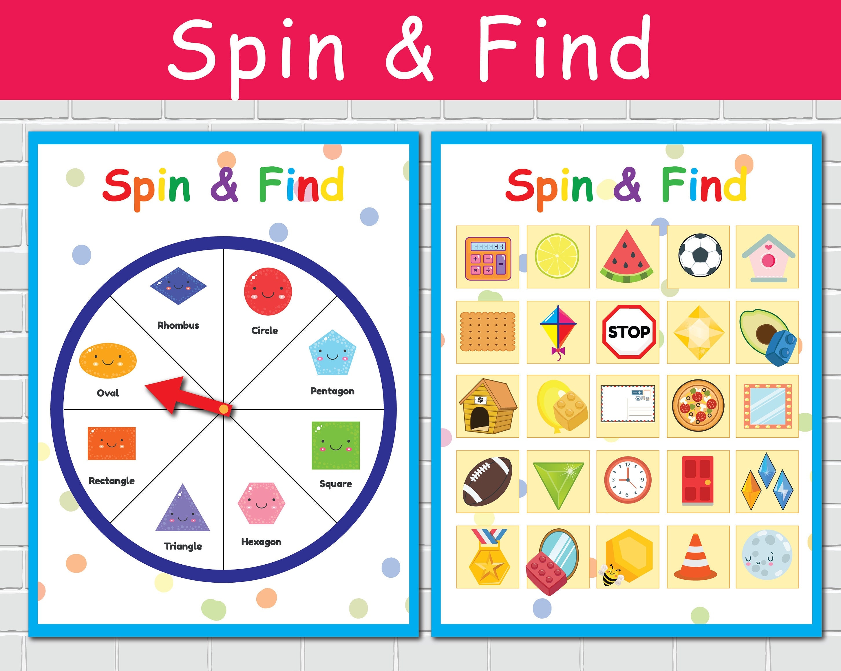 Shapes Spin & Find Game Printable Activities for Kids. - Etsy