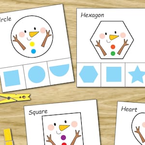 Snowman Shapes Clip Cards, 2D Shapes, Winter Activities, File Folder ...