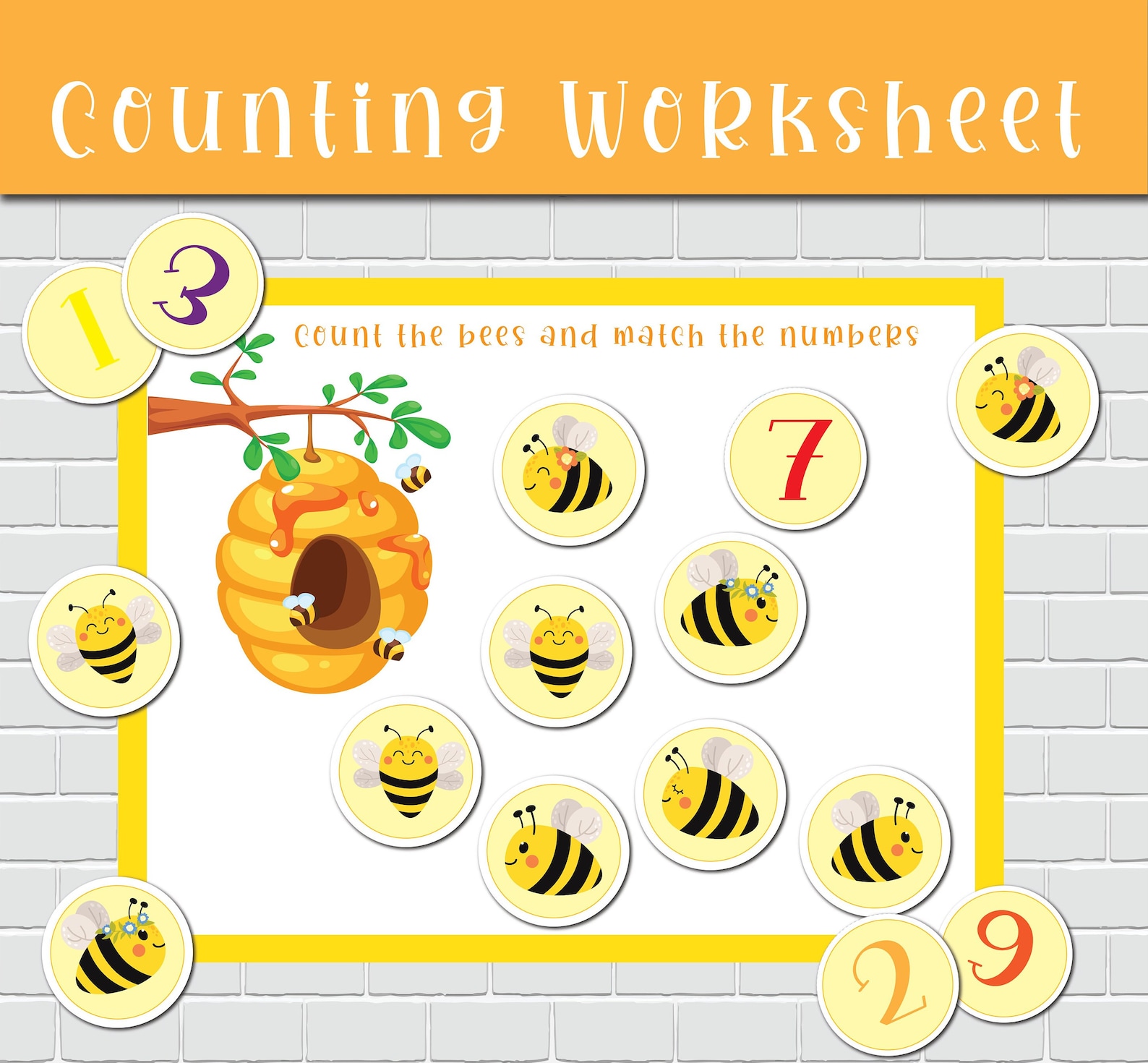 Bee Counting Printable Activity for Toddler Busy Book Preschool Math ...