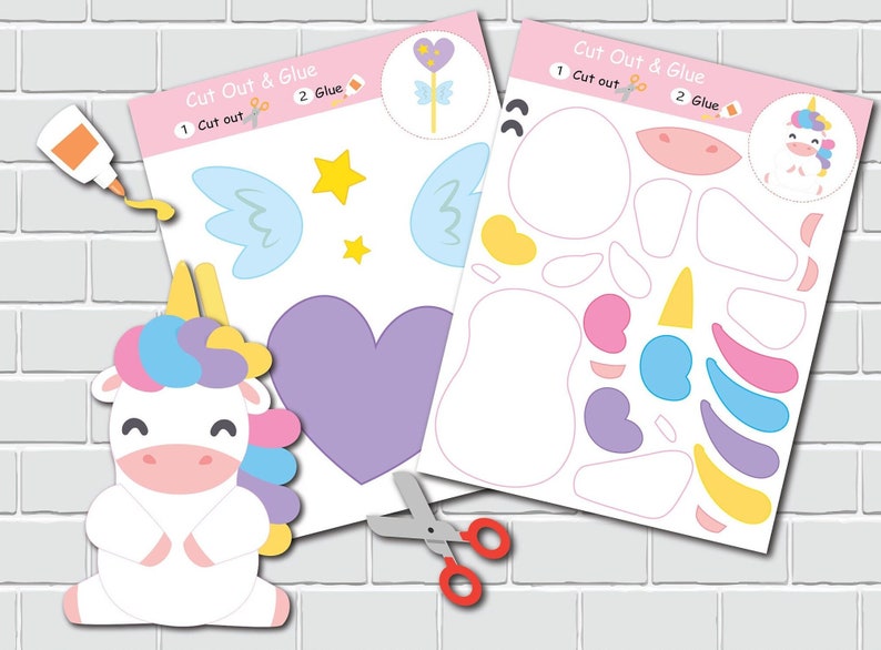 Unicorns Cut Out and Glue Activity for Kids. Preschool Cutting Practice ...