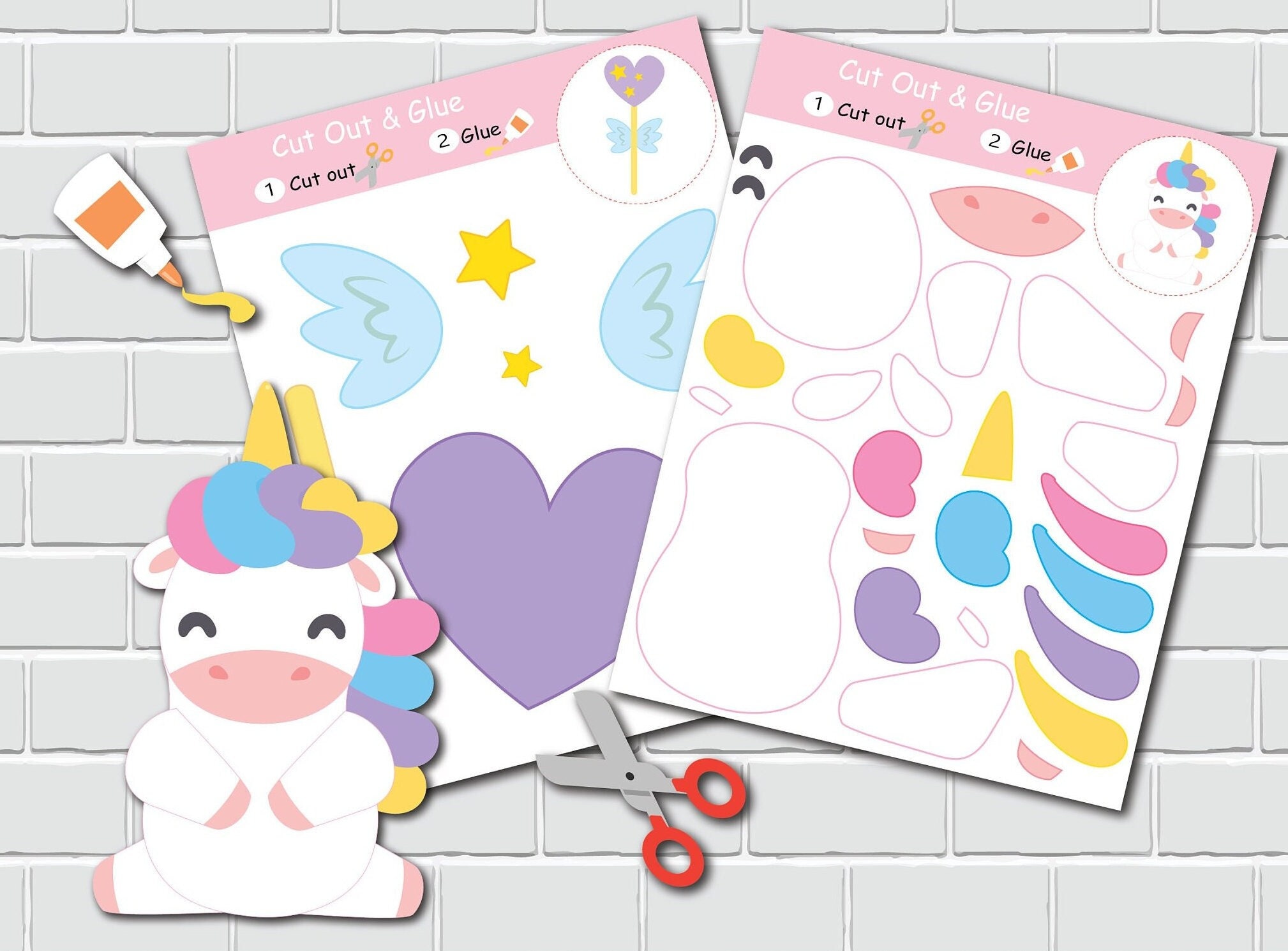 Unicorns Cut Out and Glue Activity for Kids. Preschool Cutting Practice ...