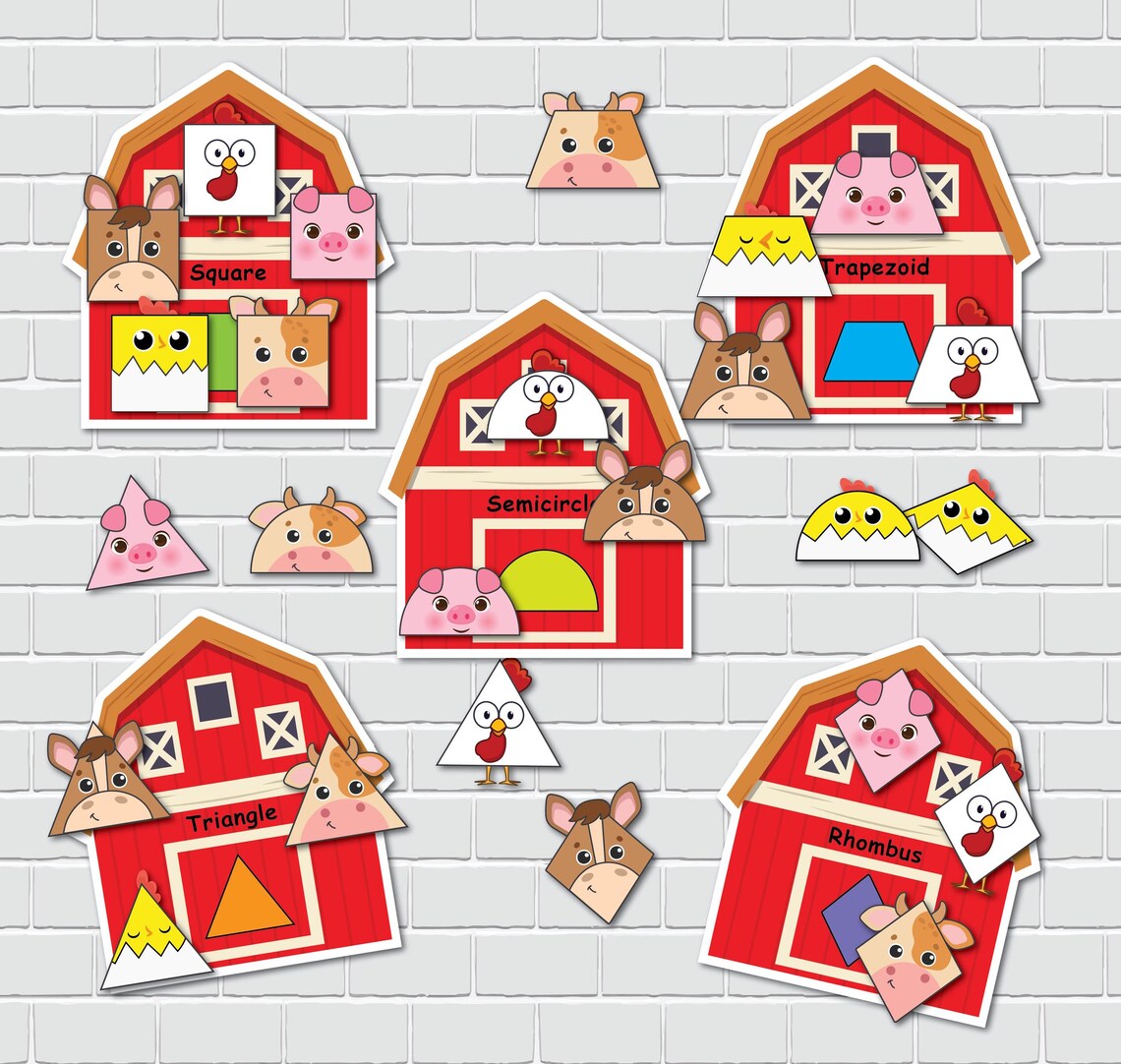 Farm Shapes Matching Activity, 2D Shapes, Toddler Learning Binder ...