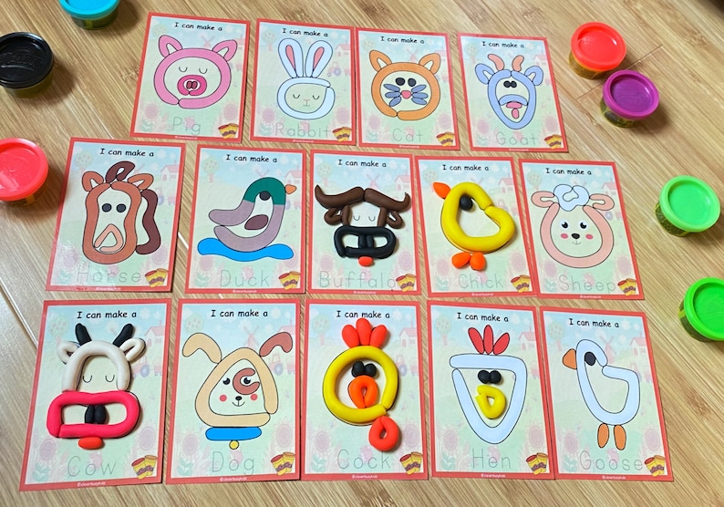 Farm Animals Play Doh Mats Printable Play Dough Montessori - Etsy