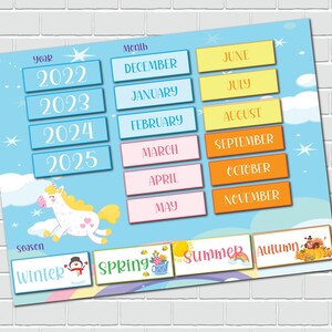 Kids Perpetual Calendar, Unicorn Theme Wall Calendar, Printable ...