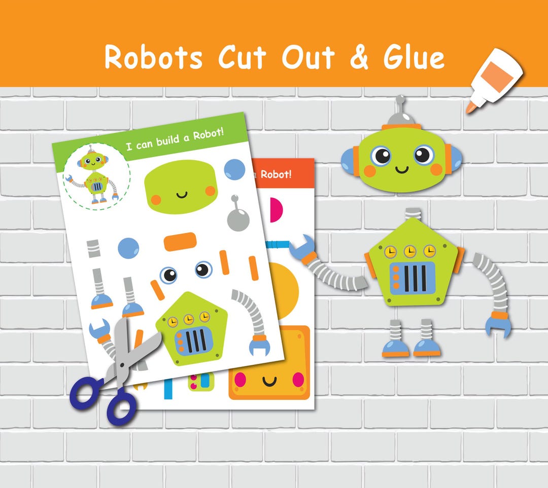 Robots Cut Out and Glue Crafts for Kids. Cut Out and Paste Scissors ...