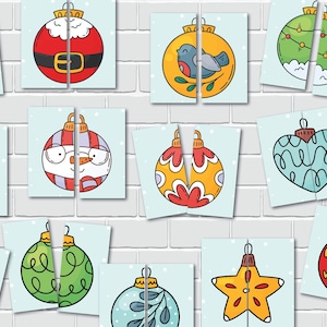 Christmas Ornaments Symmetry Cards, Preschool Matching Game, Toddler ...