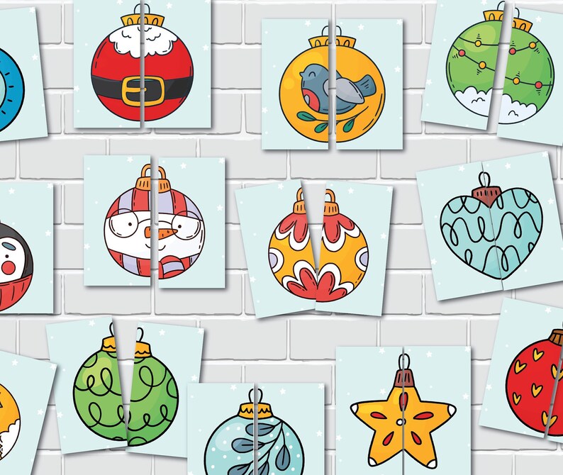 Christmas Ornaments Symmetry Cards, Preschool Matching Game, Toddler ...