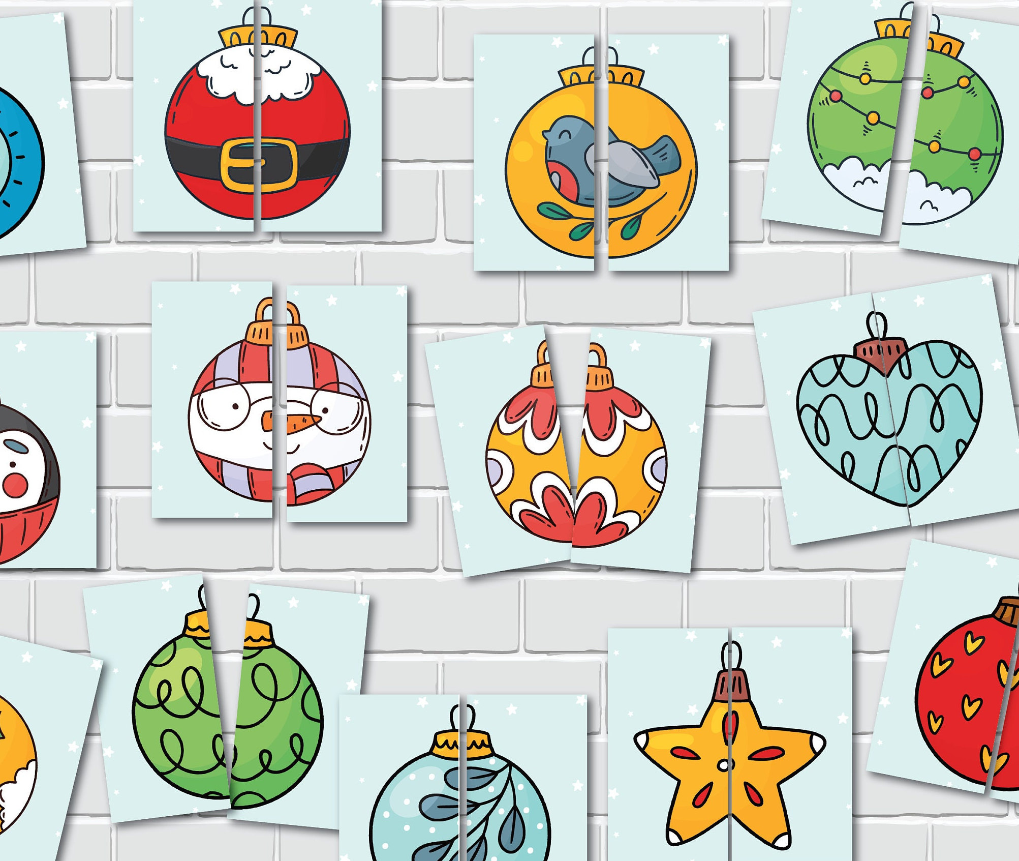 Christmas Ornaments Symmetry Cards, Preschool Matching Game, Toddler ...