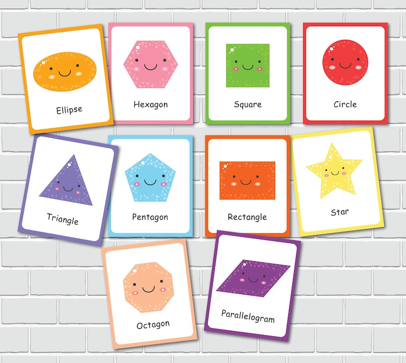 2D Shapes Flash Cards. Preschool Learning Activity. Toddler Geometric ...